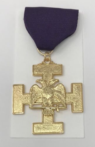Scottish Rite 32nd Degree Wings Down Jewel in Gold Tone Purple Ribbon ...